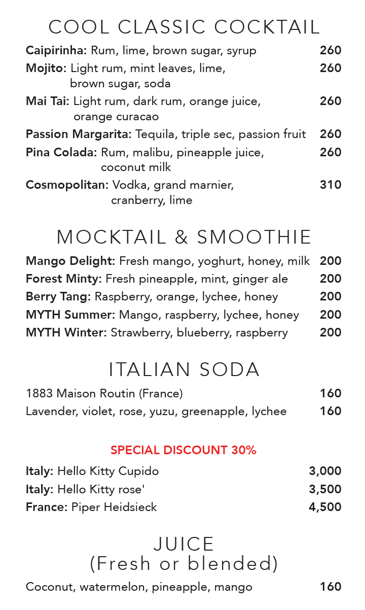 MYTH Restaurant Menu – KIRIMAYA RESTUARANT MENU