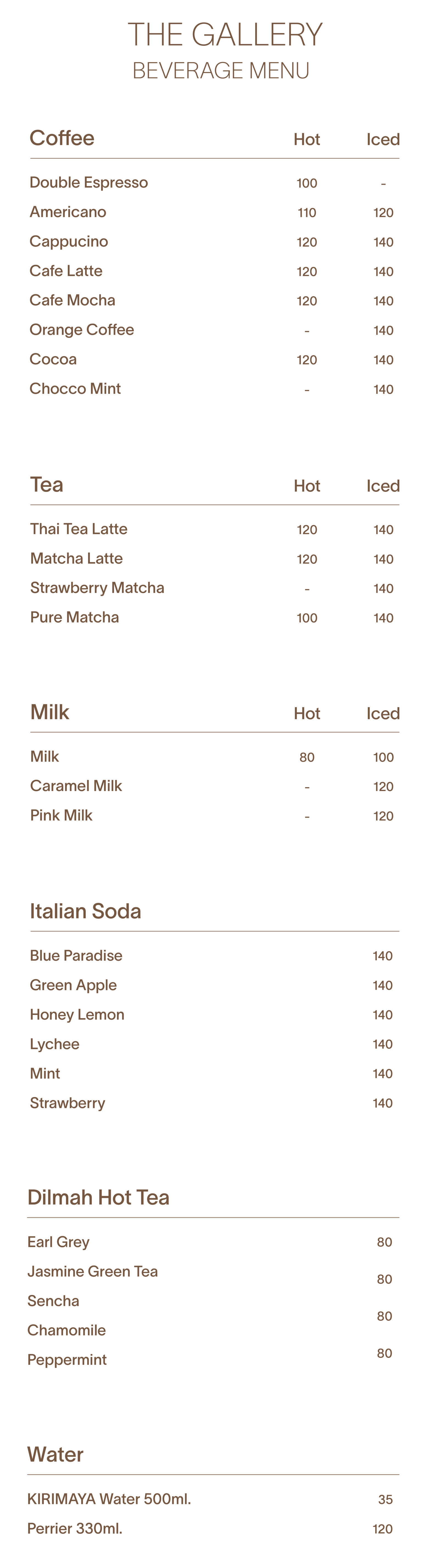 The Gallery & Cafe – KIRIMAYA RESTUARANT MENU